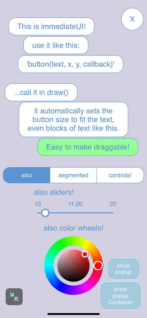 ImmediateUI color wheel, slider, segmented control - Code Sharing - Codea Talk
